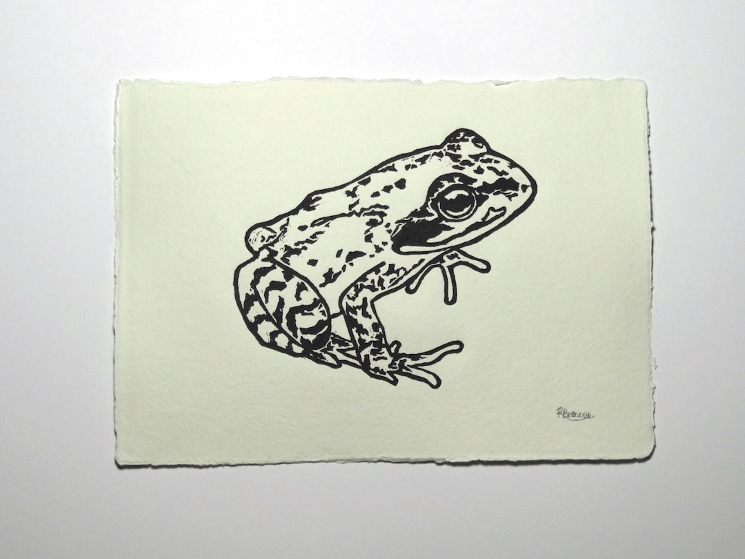 Frog Original Art Print, Handmade Paper, A5 Lino Artwork, Amphibian Art ...