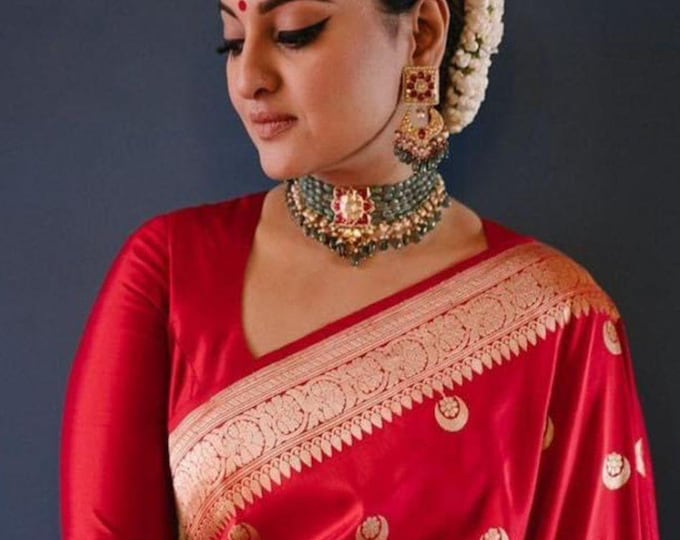 Sonakshi Sinha Inspired Red Banarasi Handloom Mashru Silk Gold Zari ...