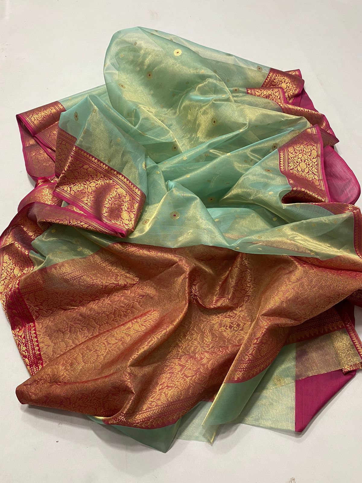 Green and Red Chanderi Pure Handloom Katan Tissue Silk Nakshi - Etsy