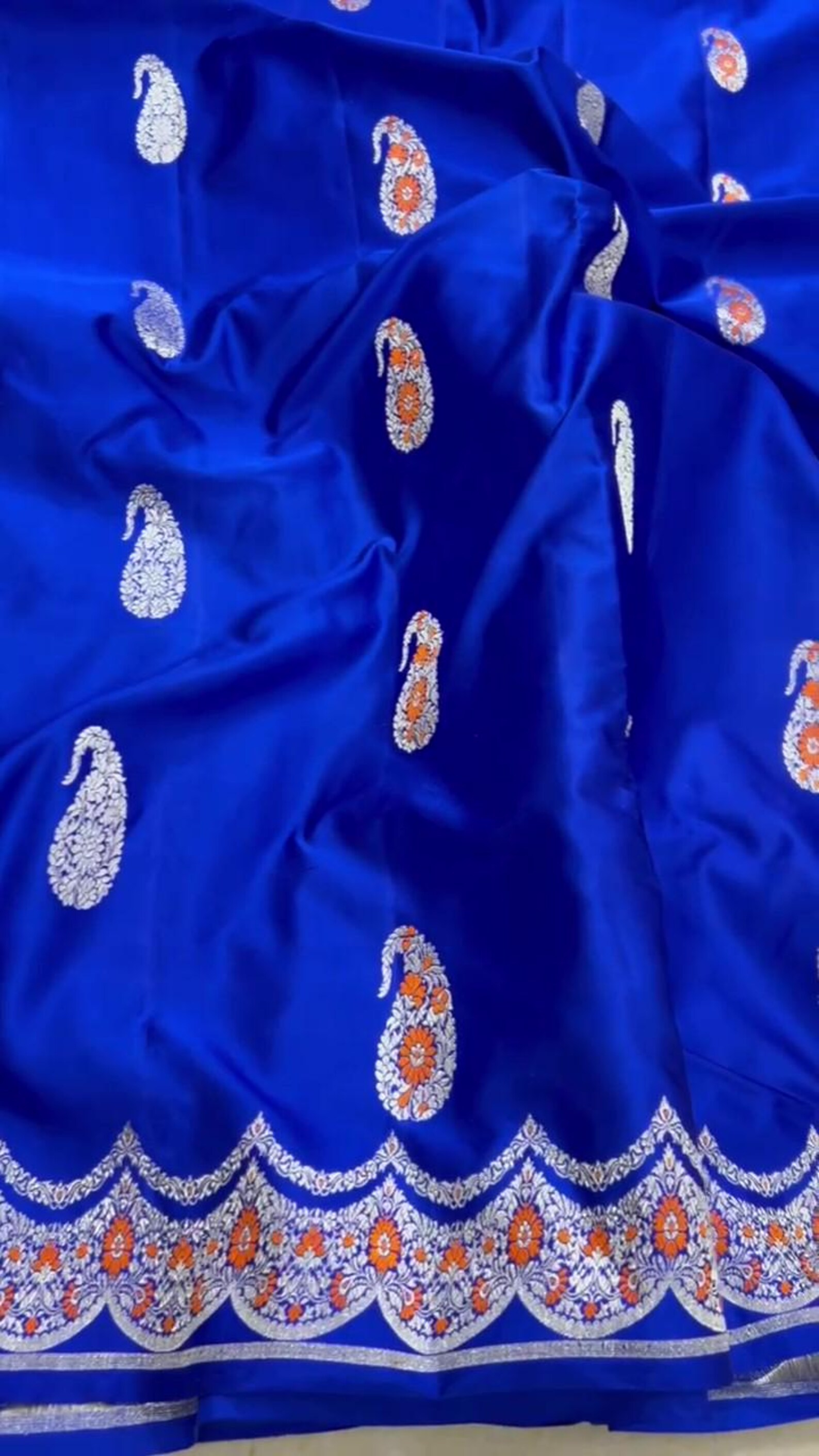 Azure Blue Banarasi Handloom Real Silver Zari & Copper Zari Kaduwa ...
