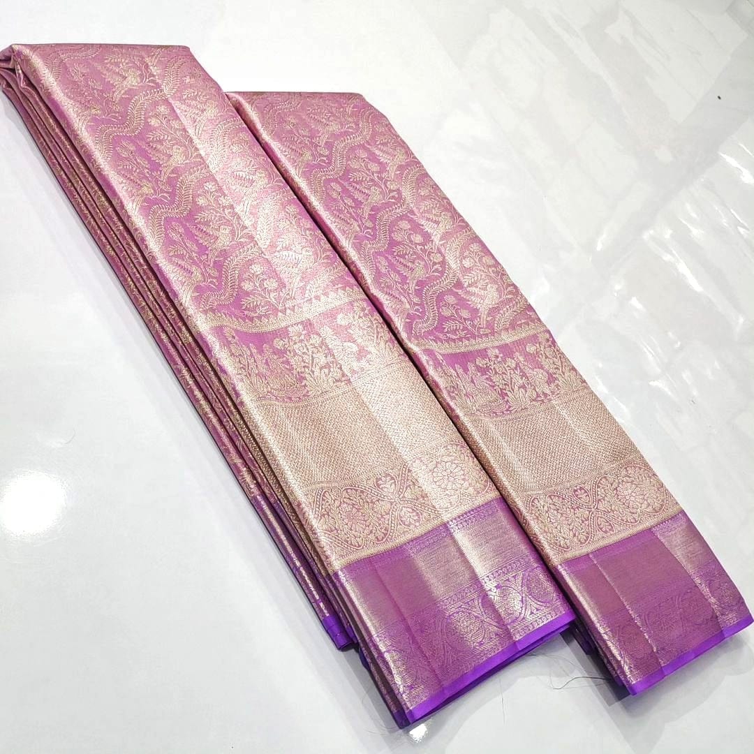 Baby Pink and Lavender Kanchipuram/kanjivaram Handloom Kalyana Pallakku ...