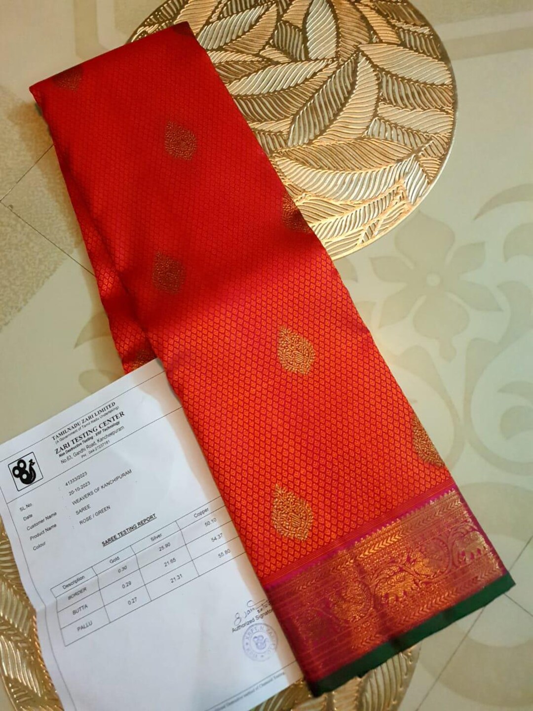Red Kanchipuram/kanjivaram Handloom 4 Gram Pure Gold Zari Pattu Silk ...