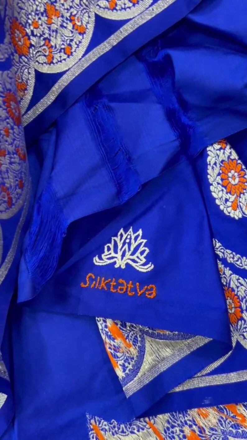 Azure Blue Banarasi Handloom Real Silver Zari & Copper Zari Kaduwa ...