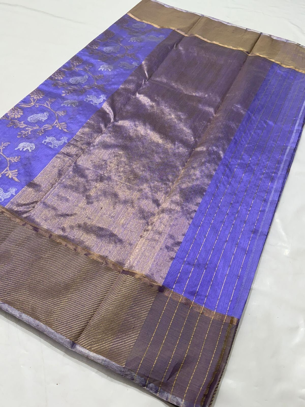 Lavender Chanderi Handloom Pure Pattu Silk Copper and Silver Zari ...