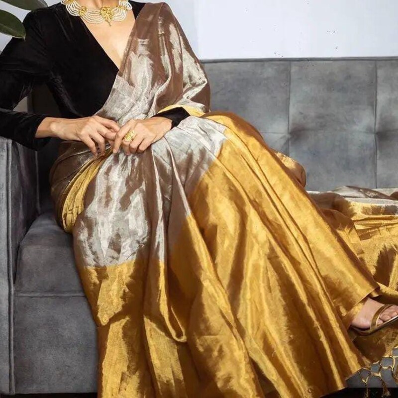 Silver Tissue Saree - Etsy