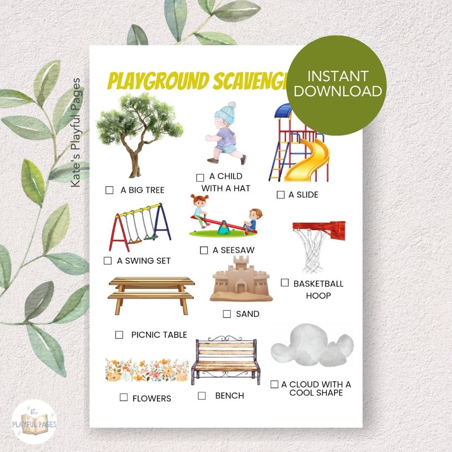 Playground Scavenger Hunt Printable, Spring, Summer, Outdoor Scavenger ...