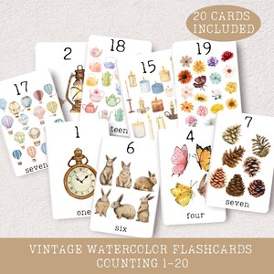 BUNDLE Vintage Watercolor Alphabet Counting Colors Shapes Flashcards ...