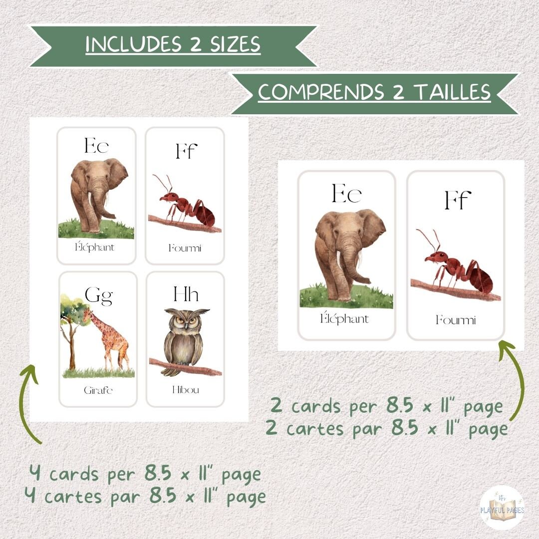 FRENCH Watercolor Animal Alphabet Flashcards ABC Learning - Etsy