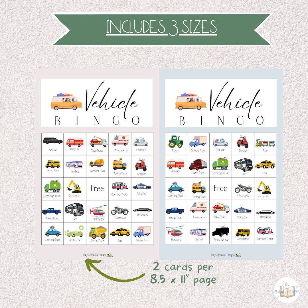 Vehicle Themed Travel Bingo | Road Trip Bingo | FUN Road Trip Games ...