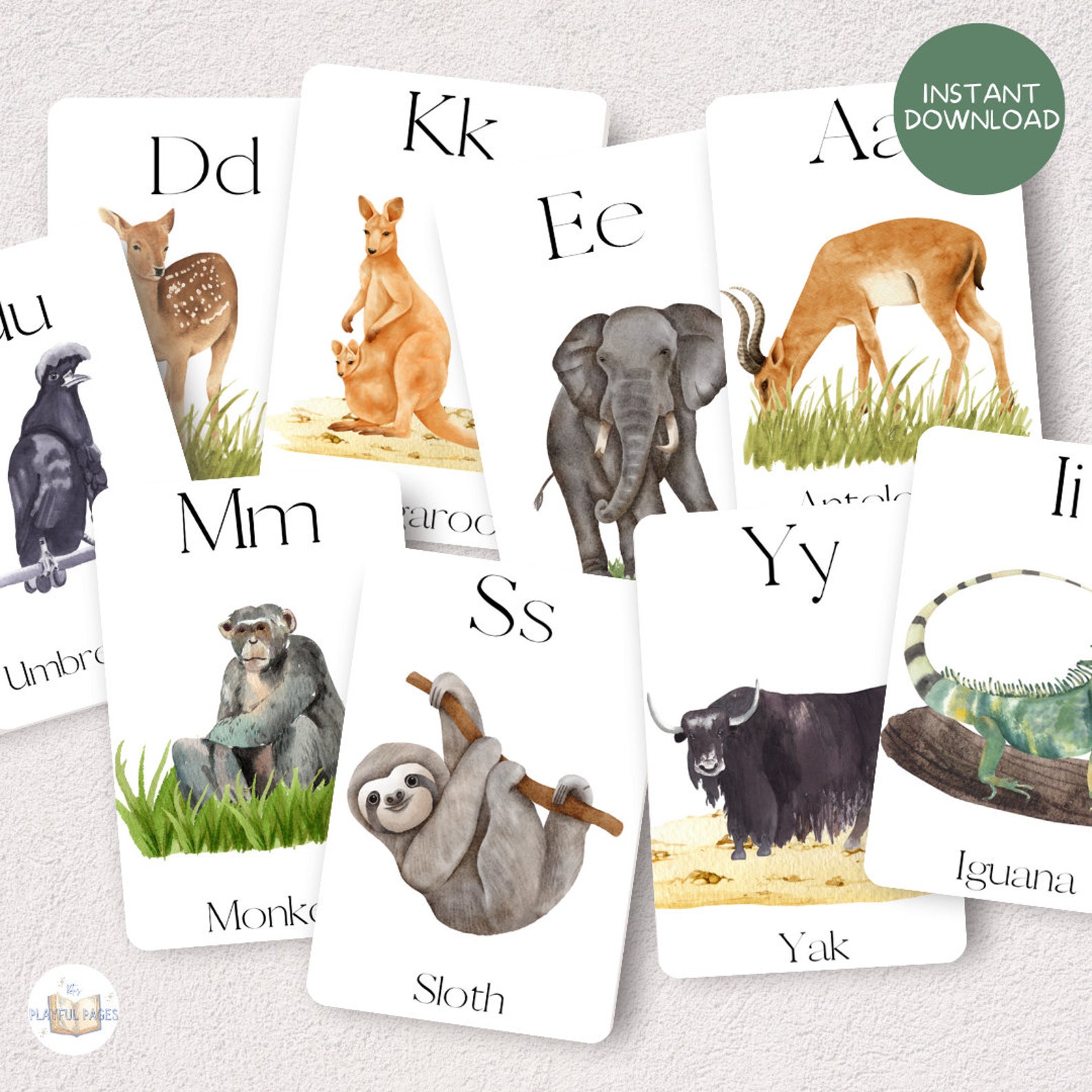 Watercolor Animal Alphabet Flashcards | ABC Learning | Kids Preschool ...