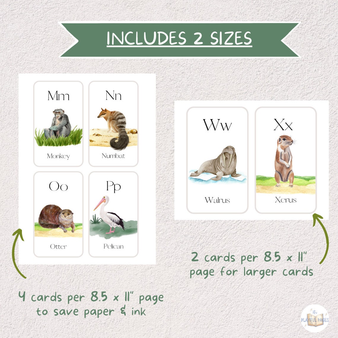 Watercolor Animal Alphabet Flashcards ABC Learning Kids Preschool ...