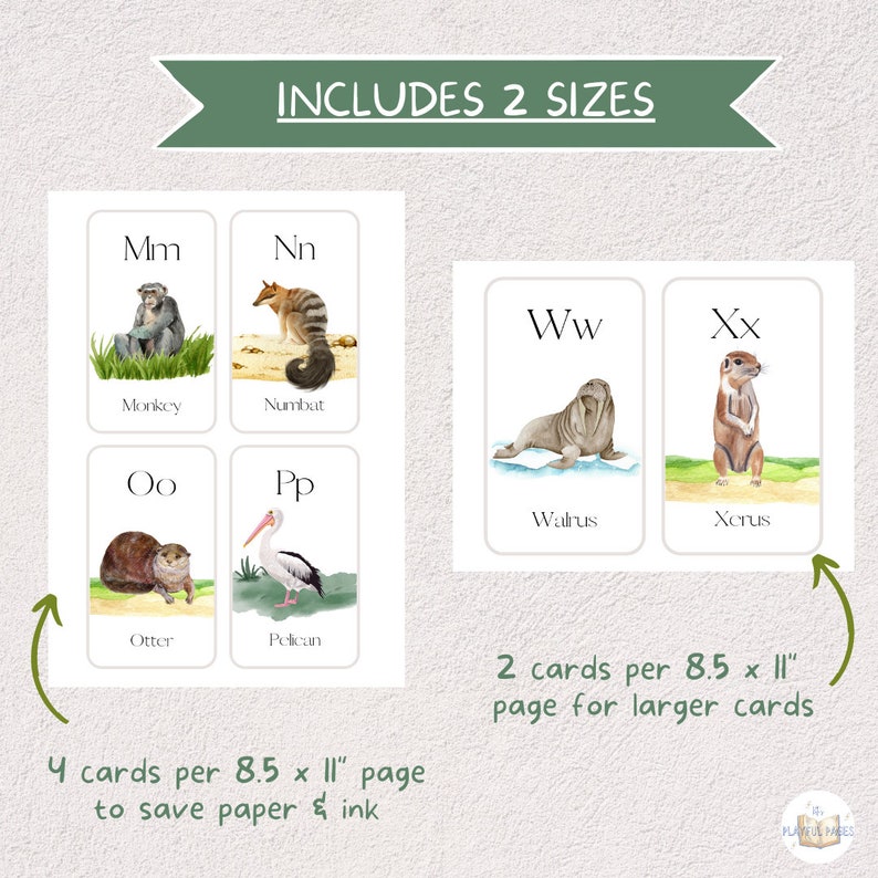 Watercolor Animal Alphabet Flashcards ABC Learning Kids Preschool ...