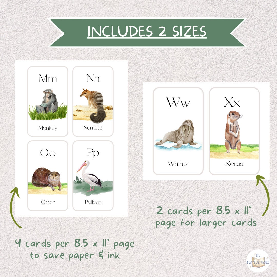 Watercolor Animal Alphabet Flashcards ABC Learning Kids - Etsy