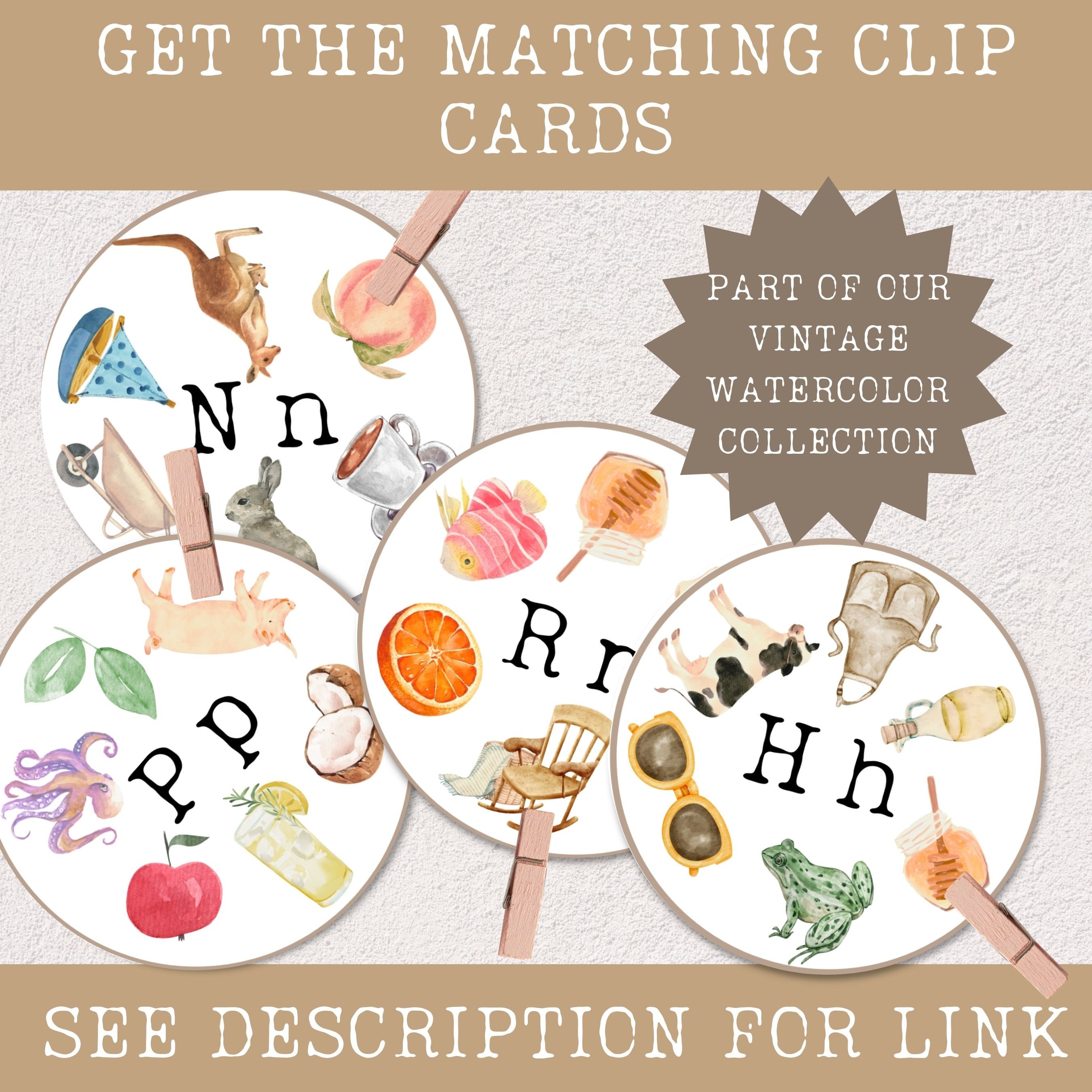 Vintage Watercolor Alphabet Flashcards ABC Learning Kids - Etsy Canada