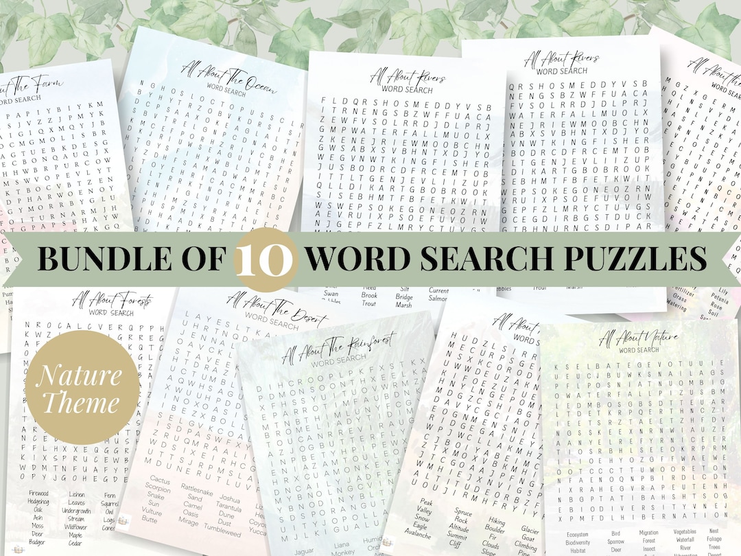 BUNDLE Word Search Printable, Nature Themed Printable Activity, Ocean ...