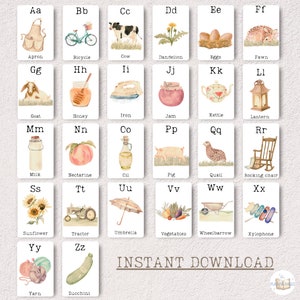 Vintage Watercolor Alphabet Flashcards | ABC Learning | Kids Preschool ...