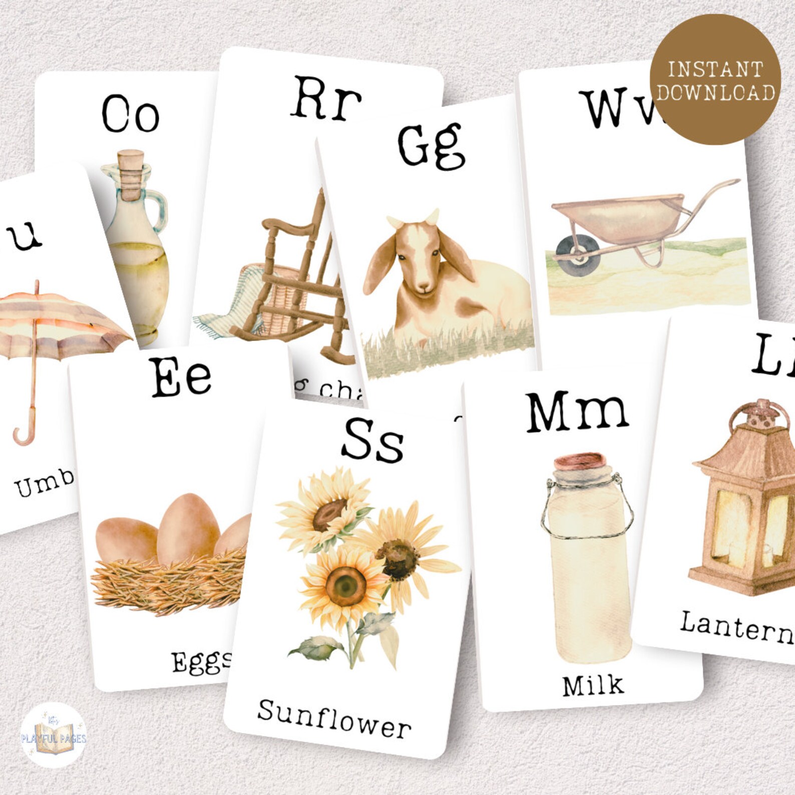 Vintage Watercolor Alphabet Flashcards ABC Learning Kids - Etsy