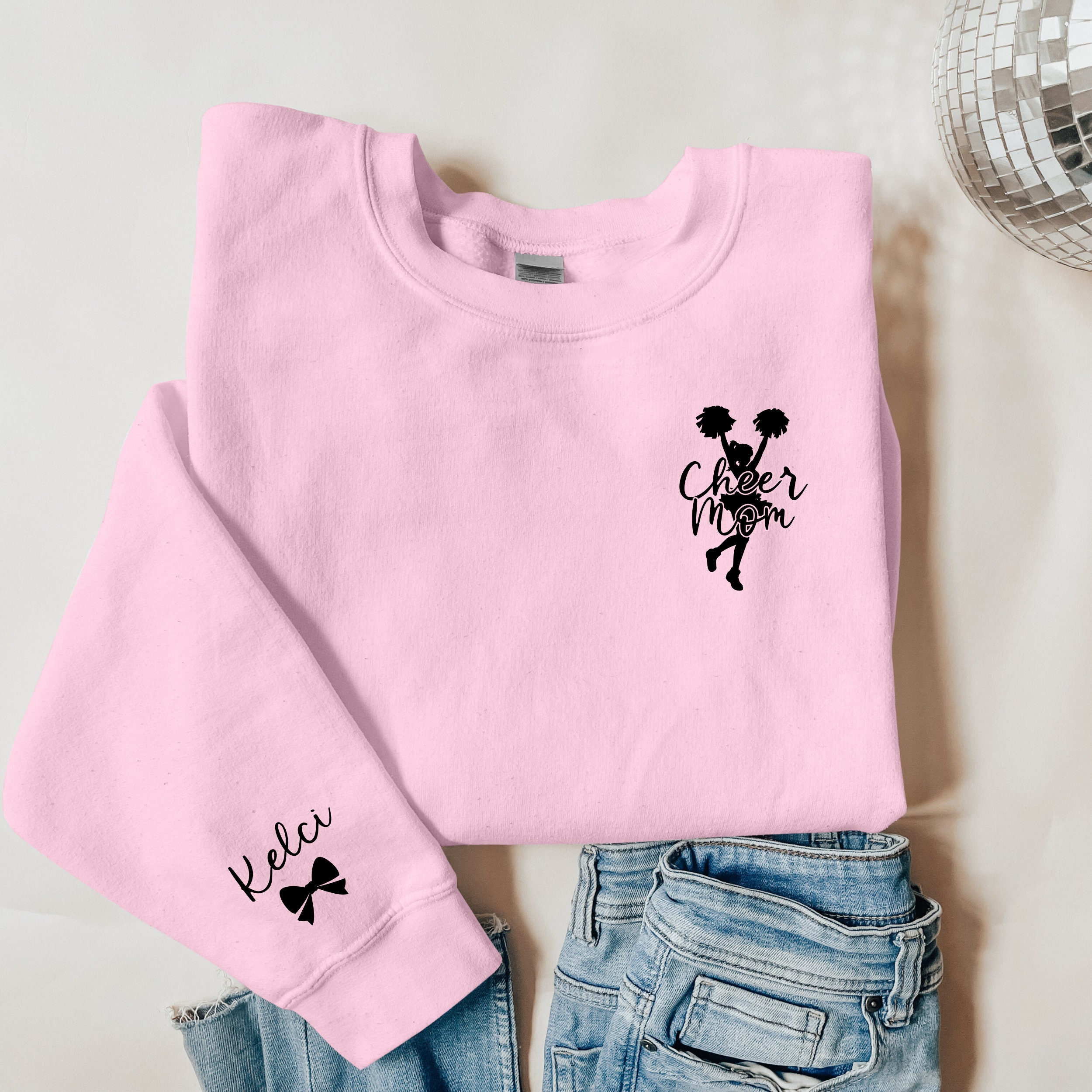 Custom Cheer Mom Sweatshirt Sleeve Design Cheerleading Mothers Day