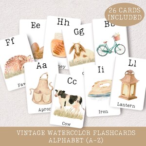 BUNDLE Vintage Watercolor Alphabet Counting Colors Shapes Flashcards ...