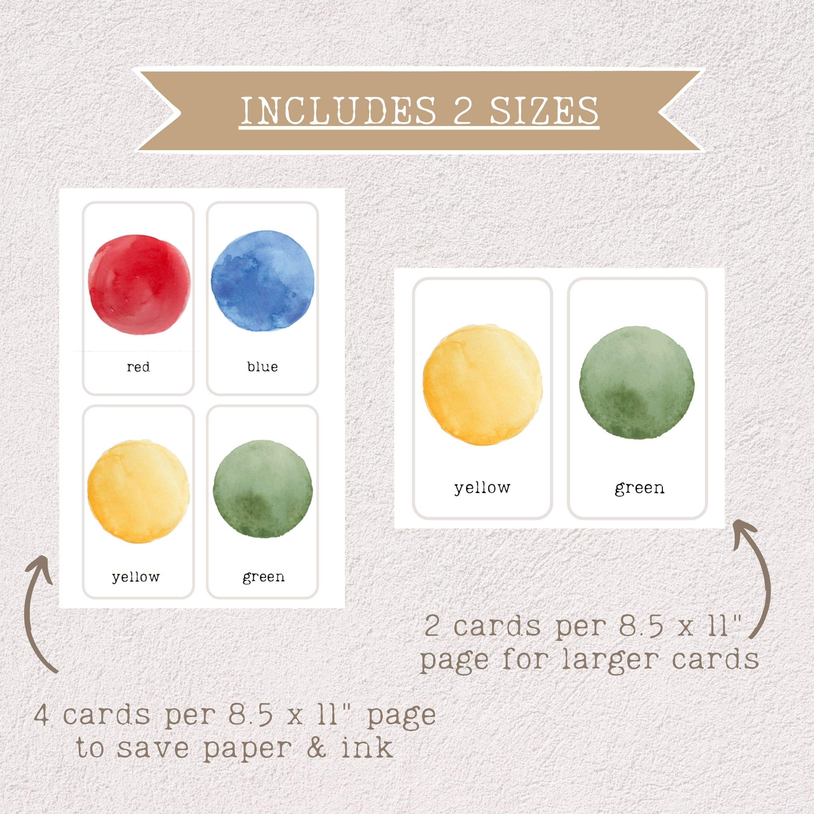 Vintage Watercolor Color Learning Flashcards, Kids Preschool Homeschool ...