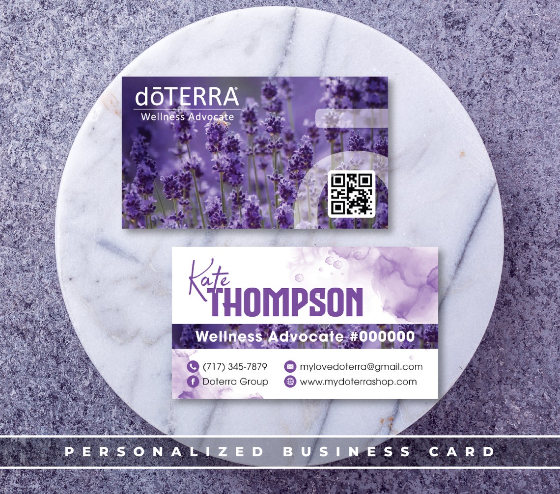 Purple Doterra Business Cards, QR Code Doterra Cards, Personalized ...