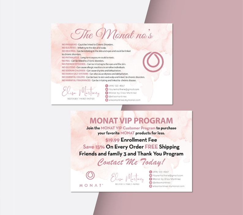 Pink Watercolor Monat Card, Personalized Monat Business Card, Modern ...