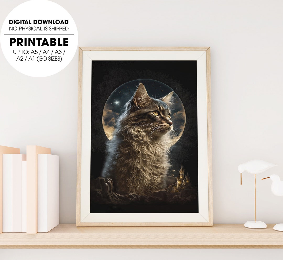 Majestic Kitten Superimposed by the Moon Poster, Big Cat Poster, Giant ...