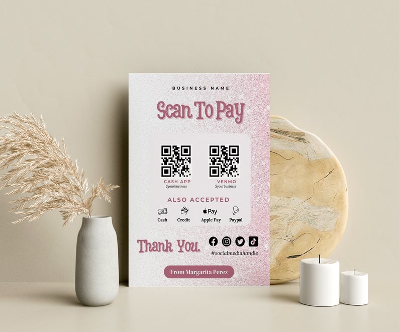Glitter Scan to Pay & Price List QR Code Template Printable - Etsy