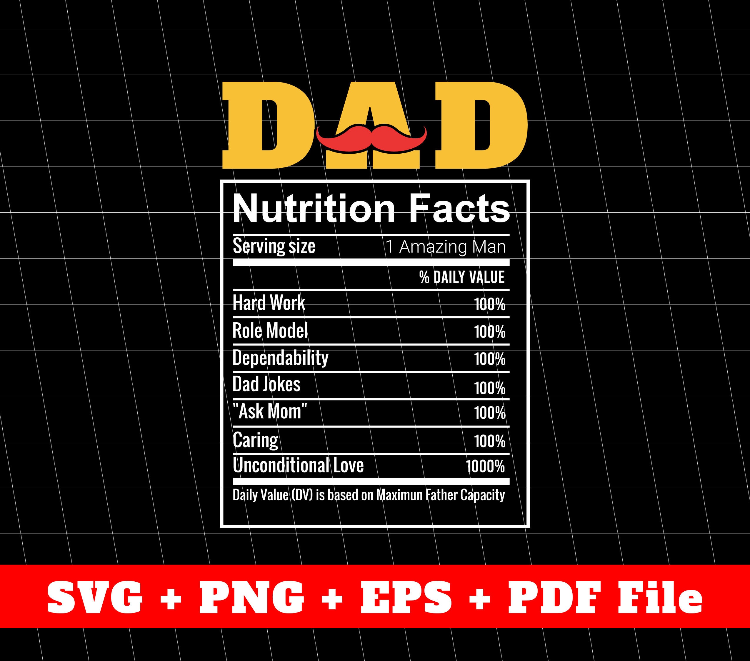 Dad Lover Gift, Nutrition Facts of Dad, Fact of Best Dad, Best Dad Ever ...