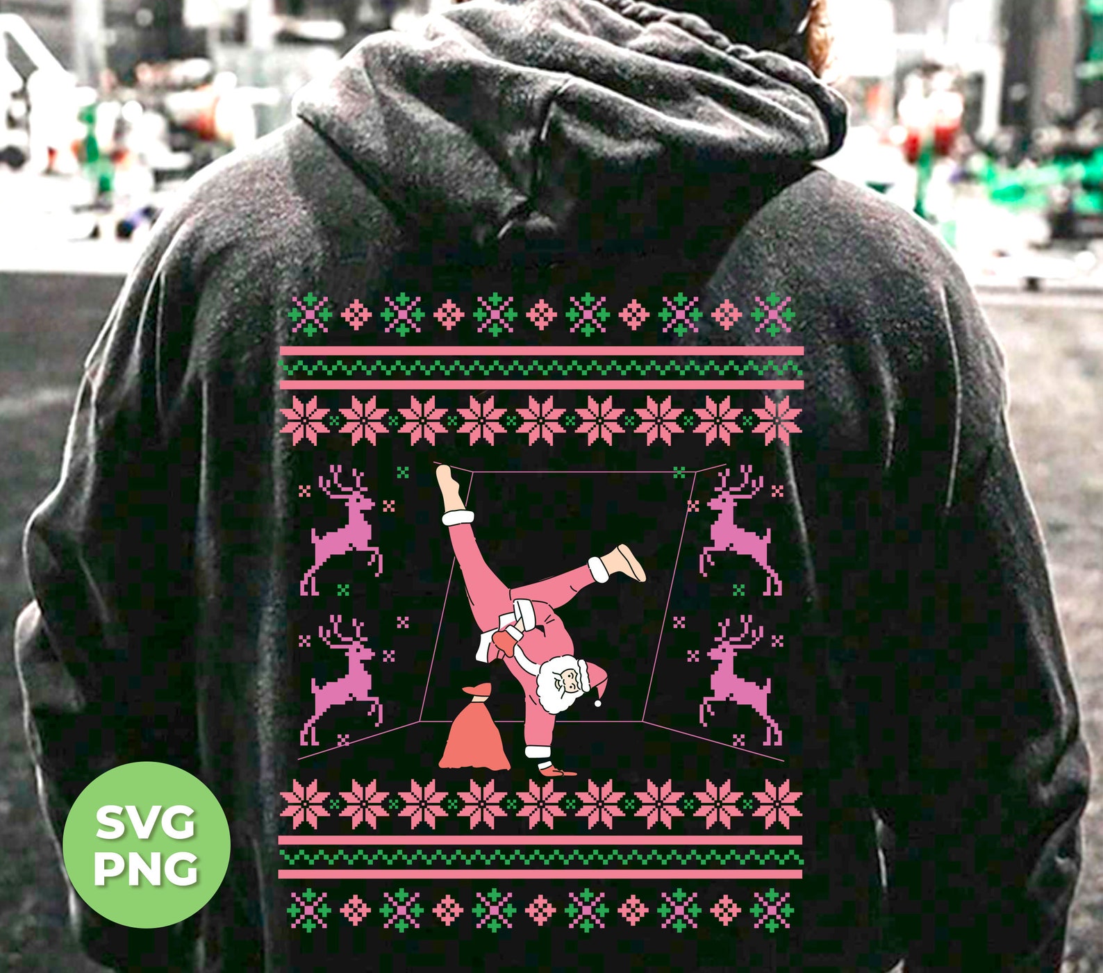 Pinky Santa Svg, Hip Hop Santa, Santa Breakdance, Xmas Pattern Svg ...