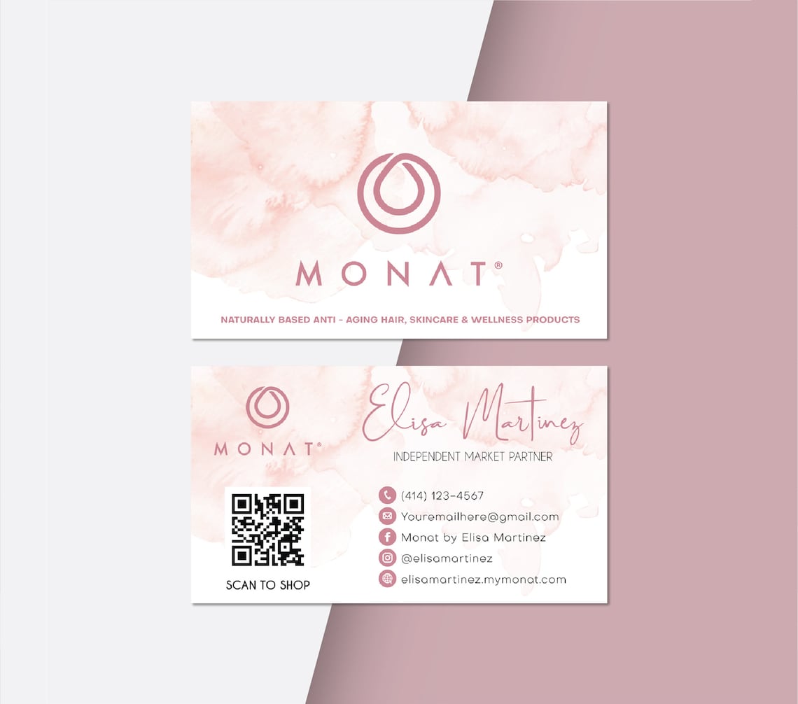 Pink Watercolor Monat Card, Personalized Monat Business Card, Modern ...