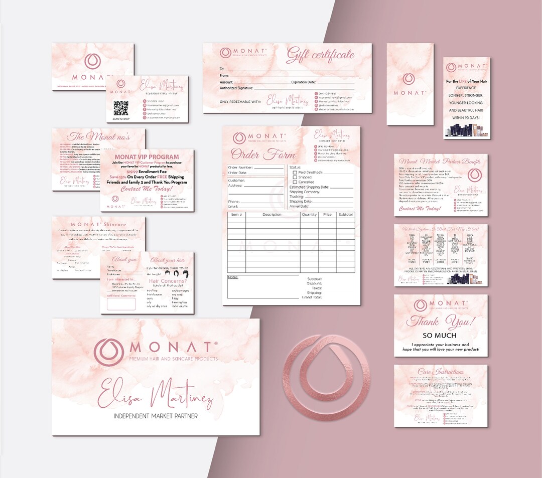 Pink Watercolor Monat Card, Personalized Monat Business Card, Modern ...