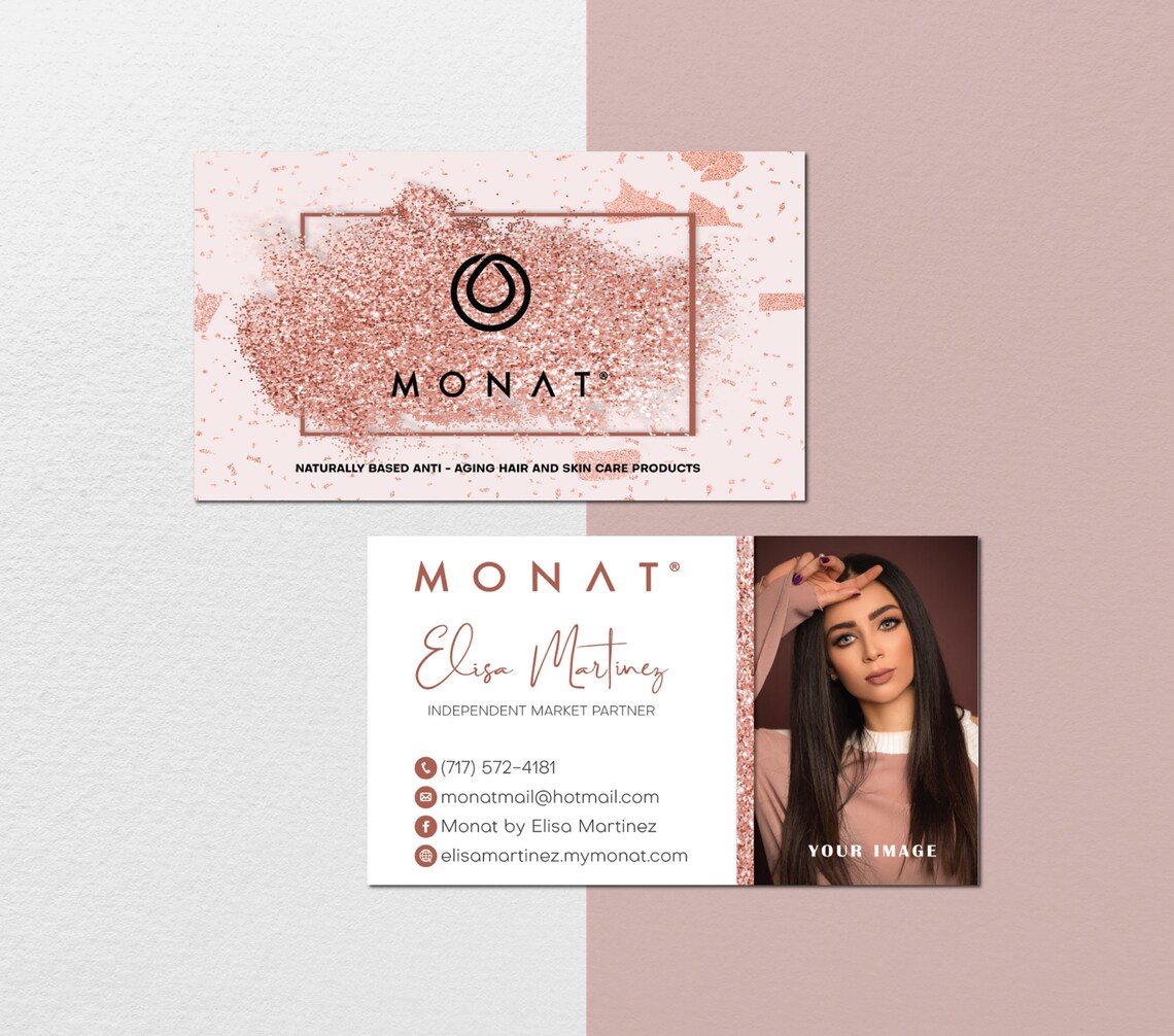 Personalized Monat Business Card, Pink Glitter Monat Marketing Card ...