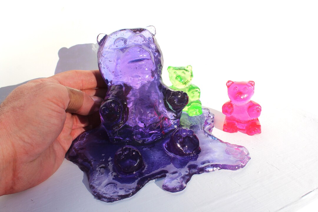 Giant Gummy Bear Resin Melting Grape Purple Sculptures With 2 Cubs ...