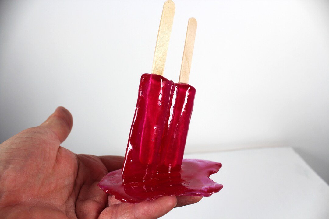 Resin Twin Popsicle Double Stick Melting Sucker Sculptures Cherry Red ...