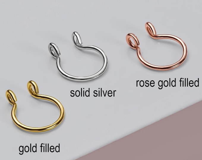 Sterling Silver Fake Septum Piercing With Opal Bead, Fake Septum Ring for Non Pierced Nose, Faux ...