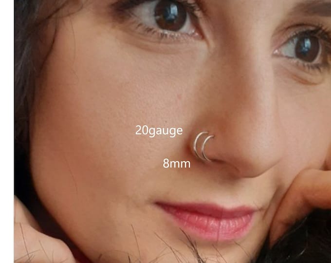 14K Gold Nose Ring Double Nose Ring for Single Pierced - Nose Hoops ...