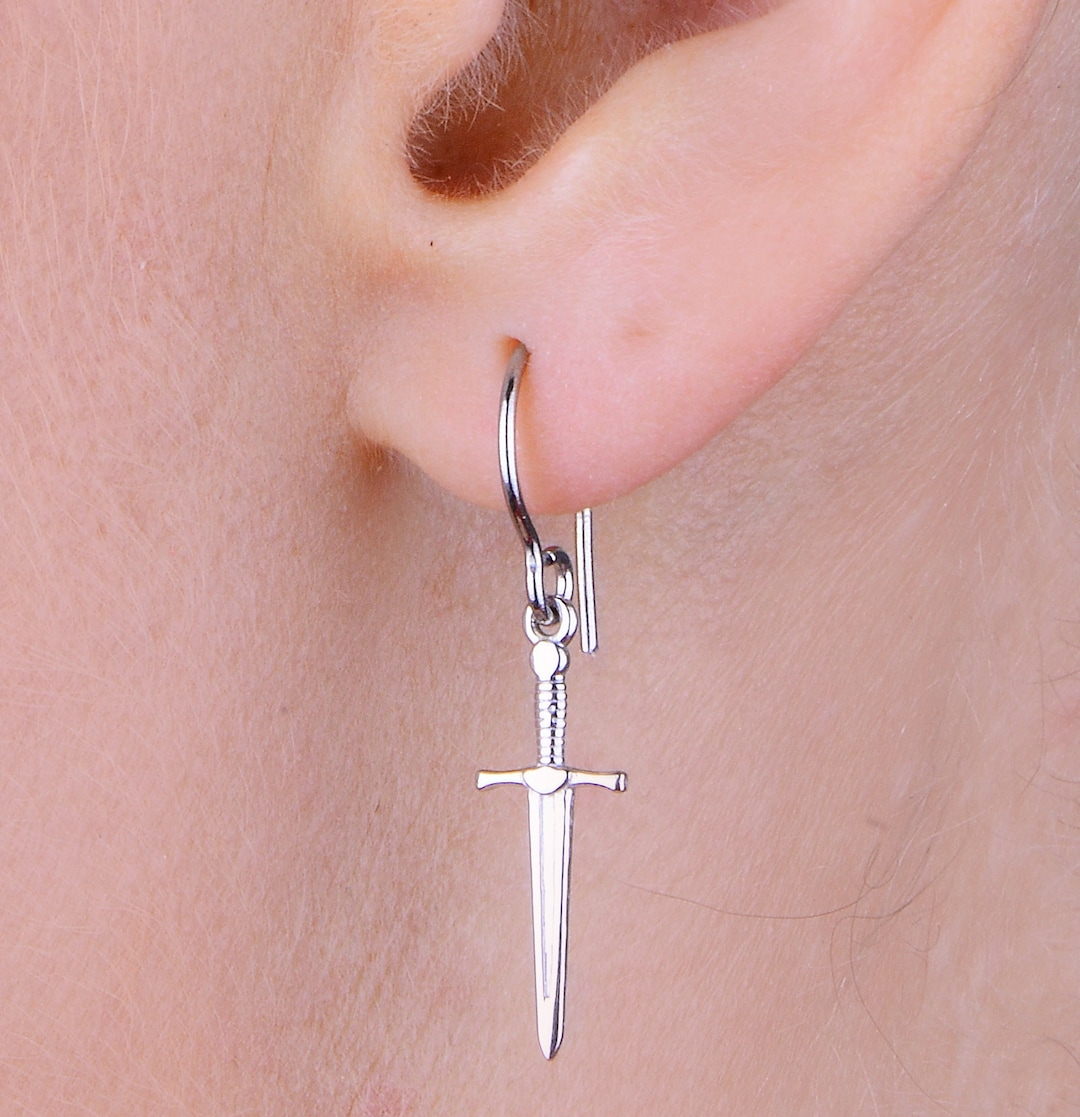 Sword Dagger Real 925 Sterling Silver Earrings, Silver Knife Earrings, Gold Sword Earrings ...