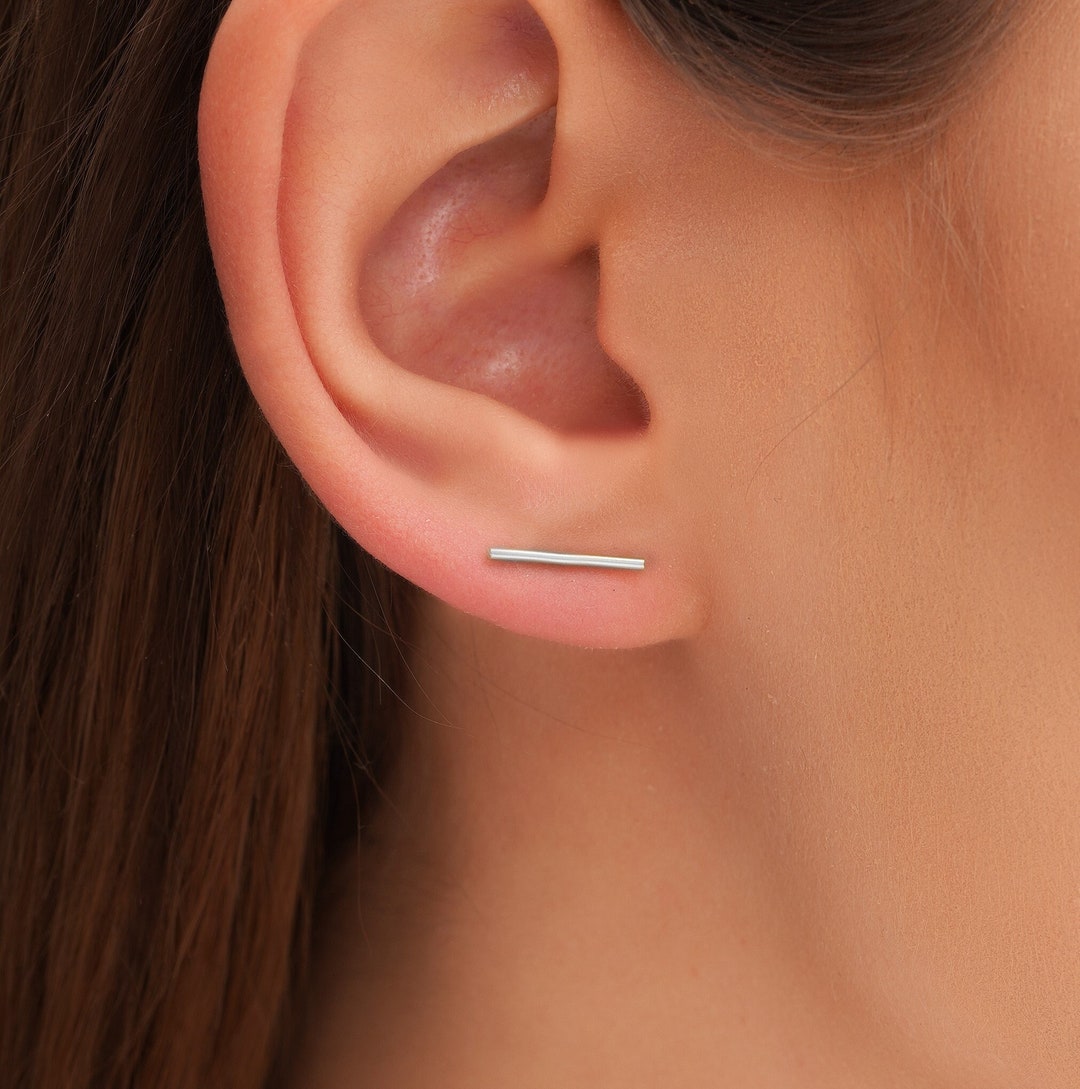 Bar Stud Earrings, Gold Bar Stud Earrings,tiny Bar Stud Earring, T Stud Earrings, Sterling ...