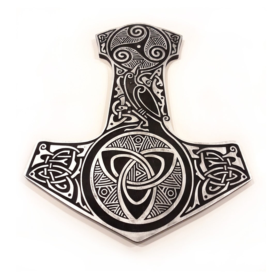 Mjolnir Etched Wood - Large Laser Engraved Decoration With Raven - Thor ...