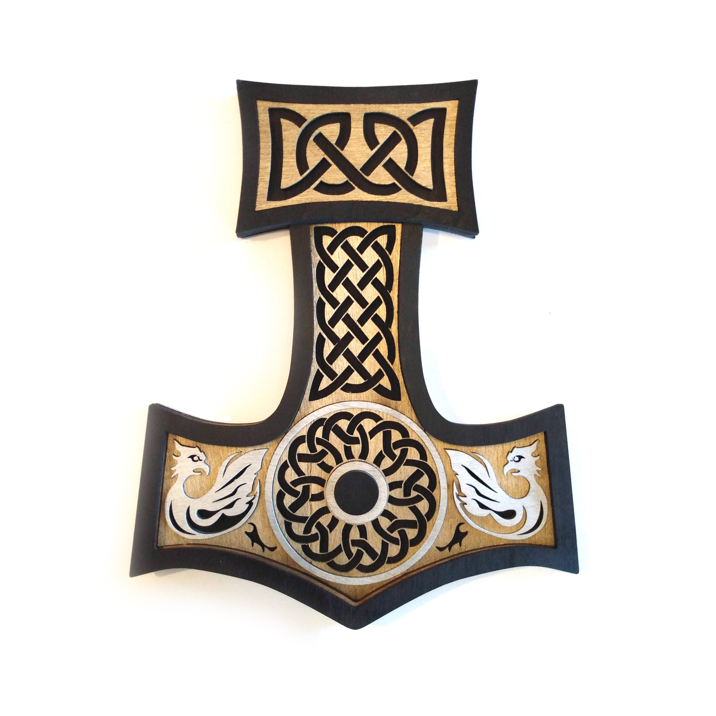 Mjolnir wood wall art Large laser cut decoration Thor | Etsy