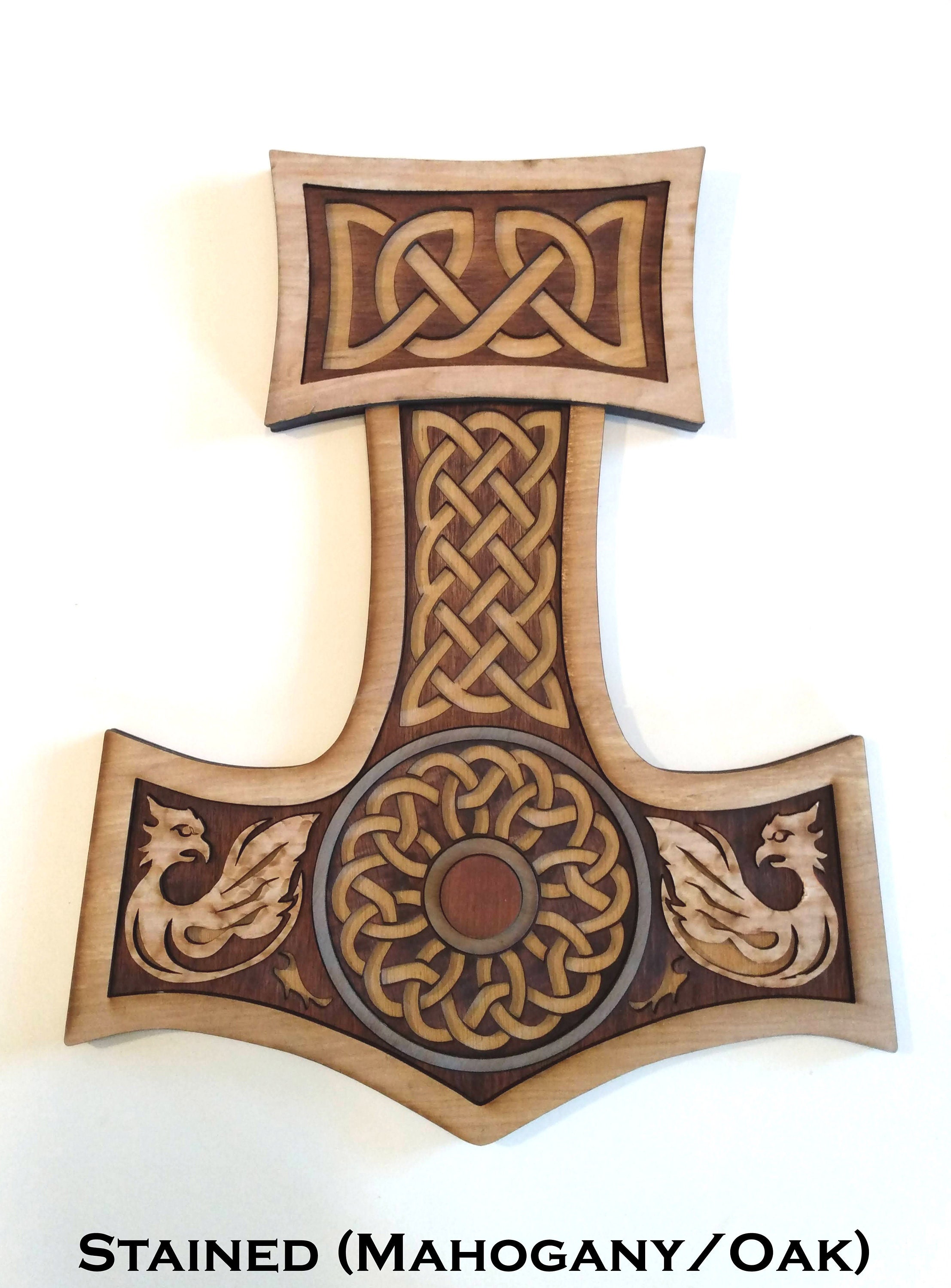 Mjolnir wood wall art Large laser cut decoration Thor | Etsy