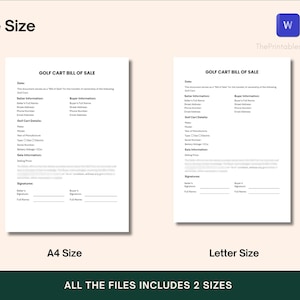 Editable Golf Cart Bill of Sale Template | Printable PDF & Word | Easy ...