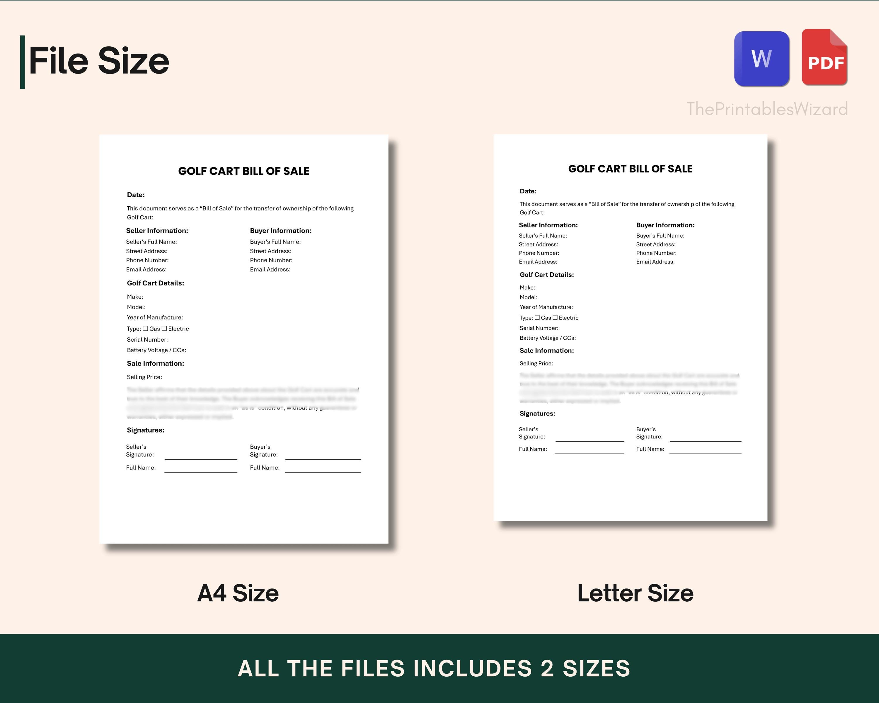 Editable Golf Cart Bill of Sale Template | Printable PDF & Word | Easy ...