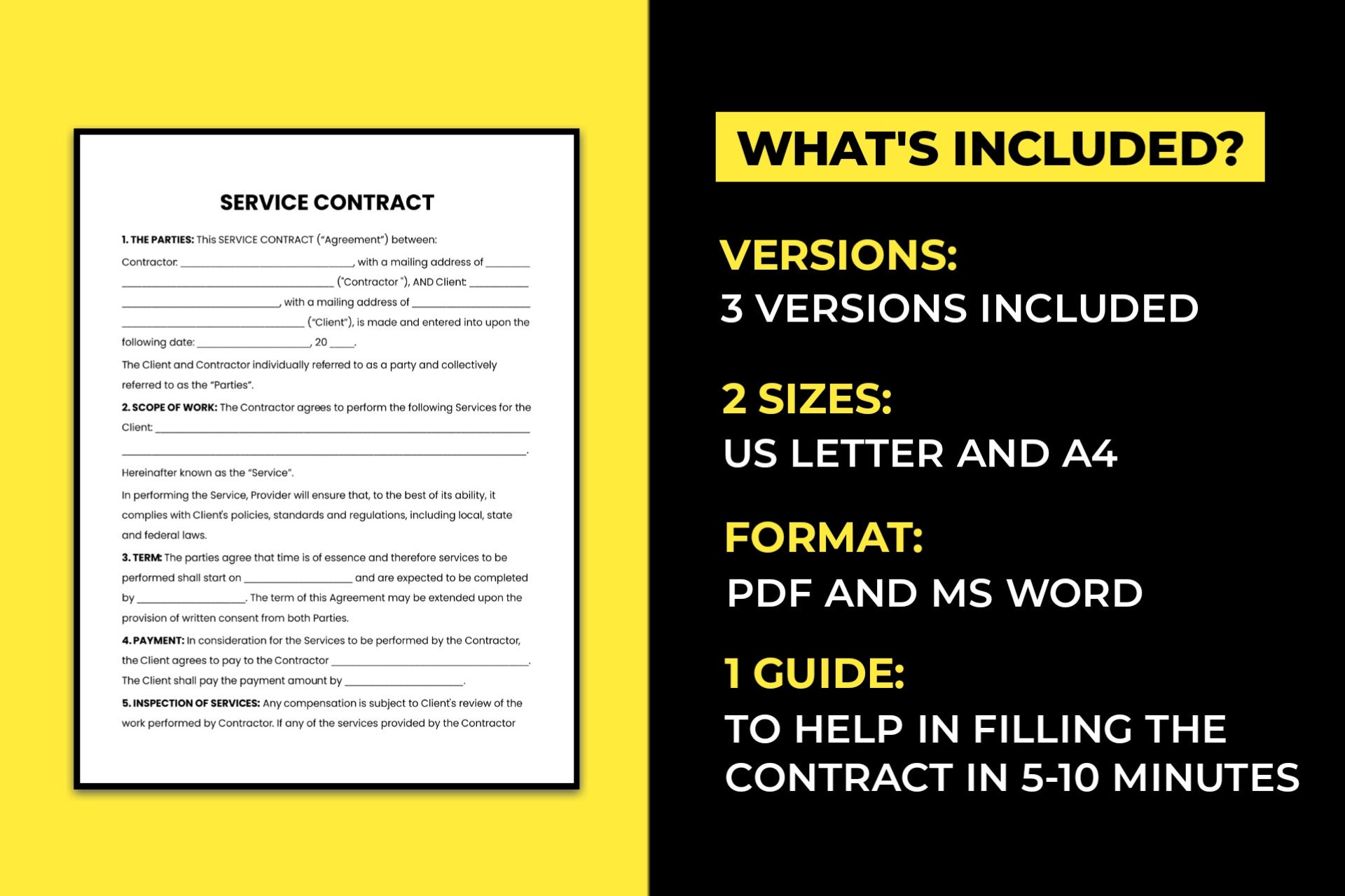 Service Contract Template. Printable PDF / Editable and Fillable ...