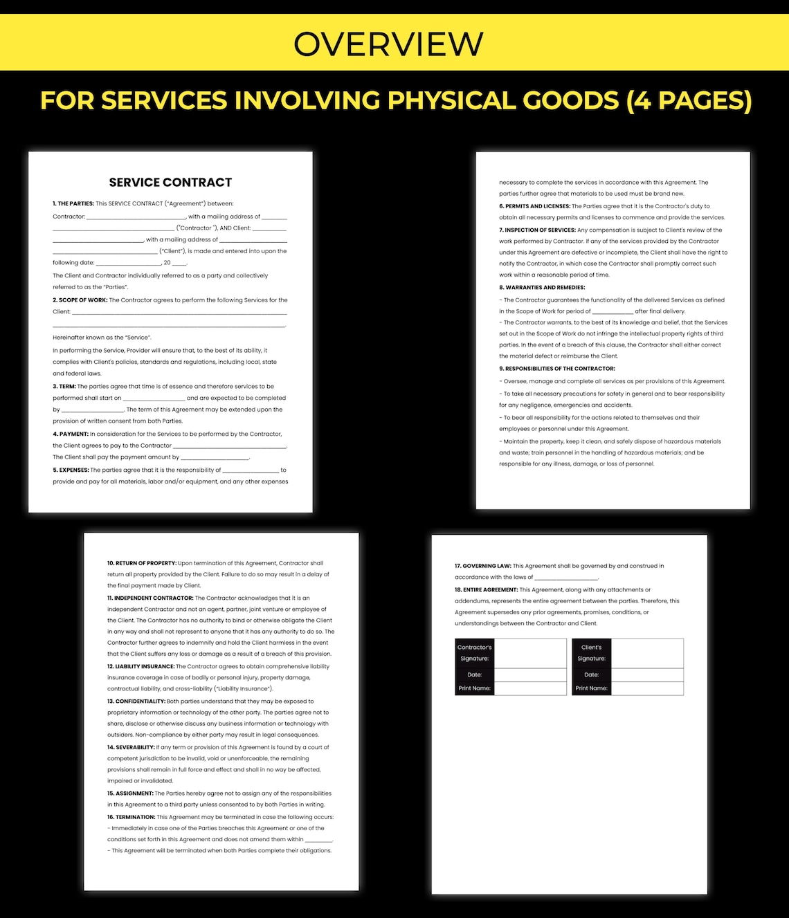 Service Contract Template. Printable PDF / Editable and Fillable ...