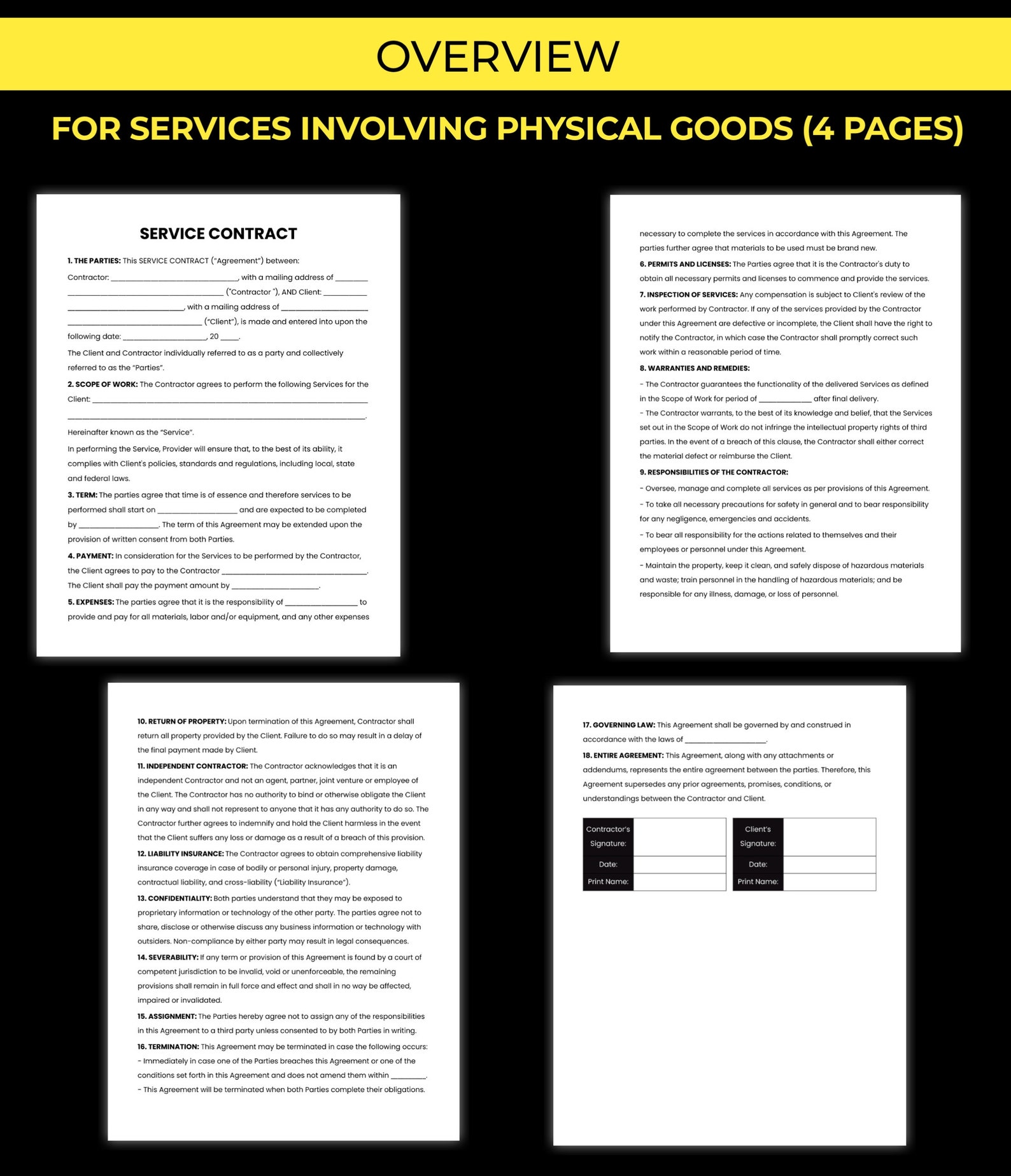 Service Contract Template. Printable PDF / Editable and Fillable ...