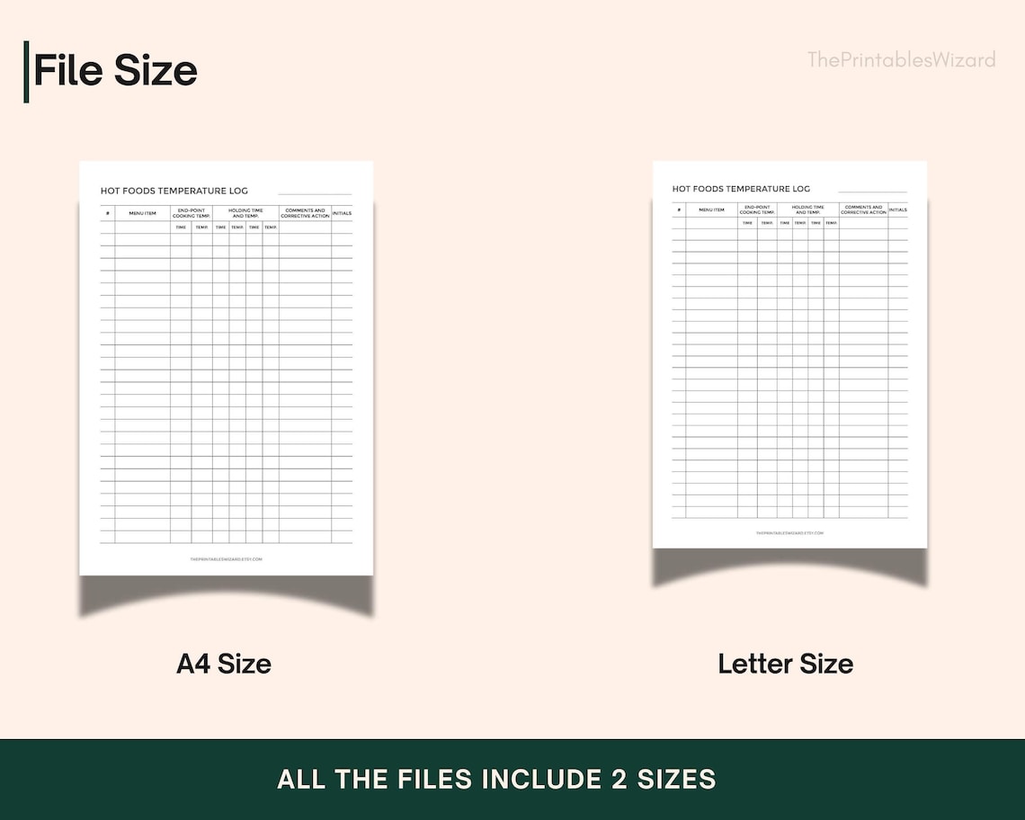 Printable Hot Food Temperature Log Sheet. Digital Download PDF Template ...