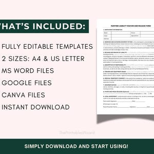 Editable Hunting Liability Waiver and Release Template, Hunt Club ...
