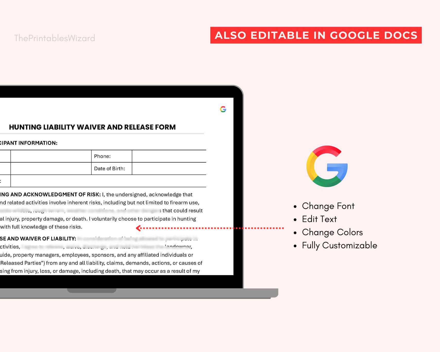 Editable Hunting Liability Waiver and Release Template, Hunt Club ...